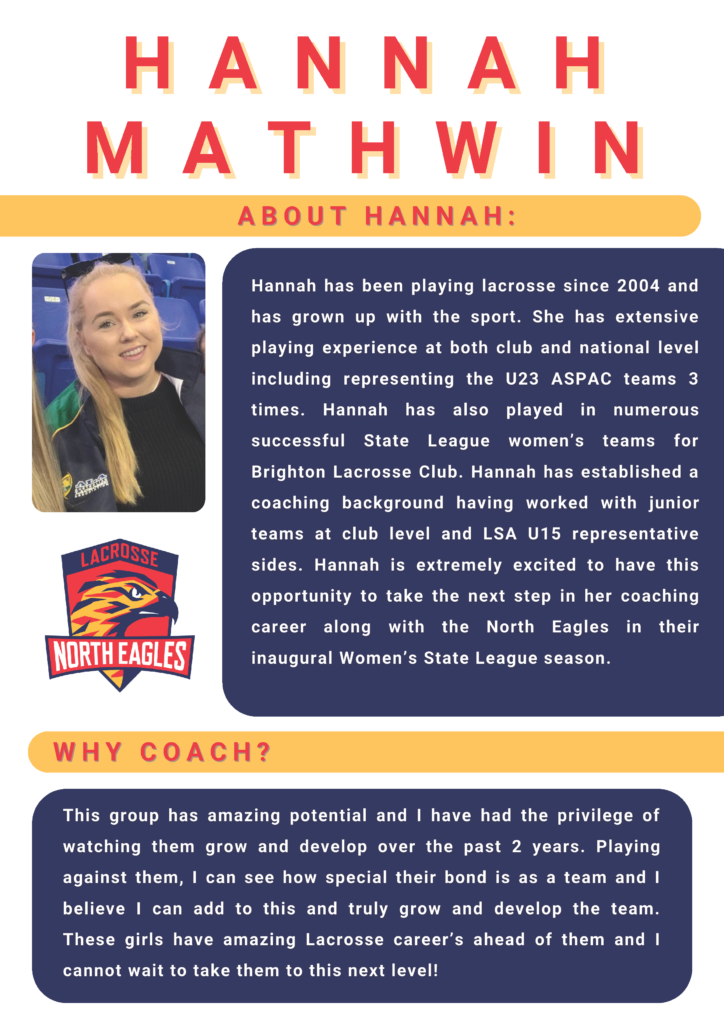 Hannah Mathwin appointed North Eagles Senior Women’s League Coach for ...